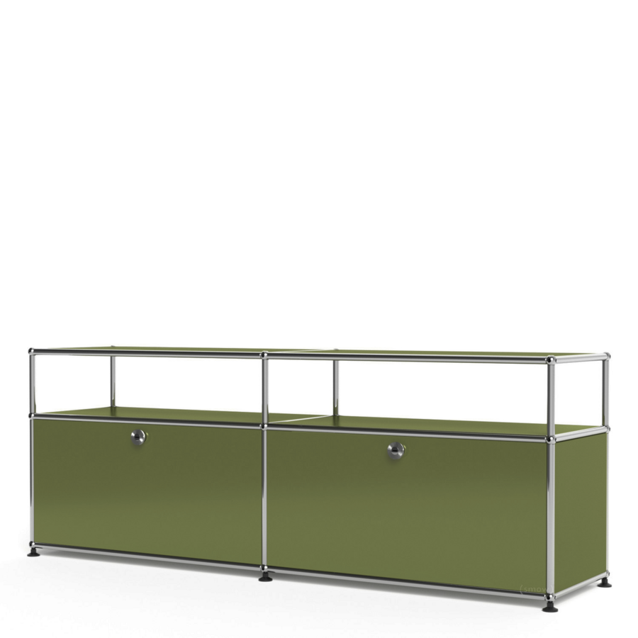 Meuble bas Lowboard L USM Haller avec rehausse, vert olive ...